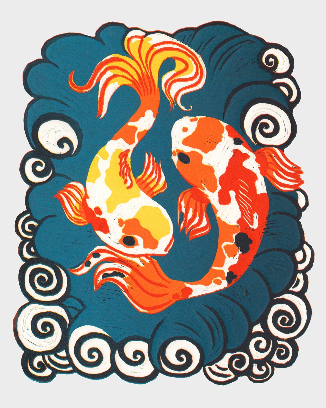 Yin and Yang Koi Fish Linocut - Etsy
