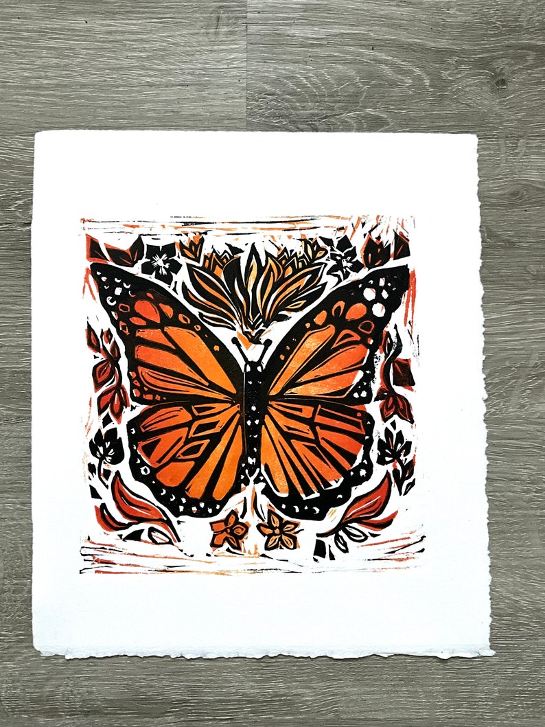 Monarch Butterfly Linocut Print - Etsy