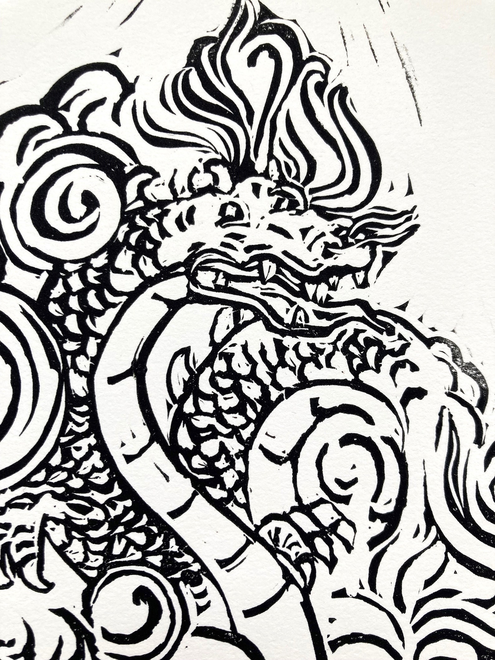 Handmade Linocut Block Print "dragon Tea" - Etsy