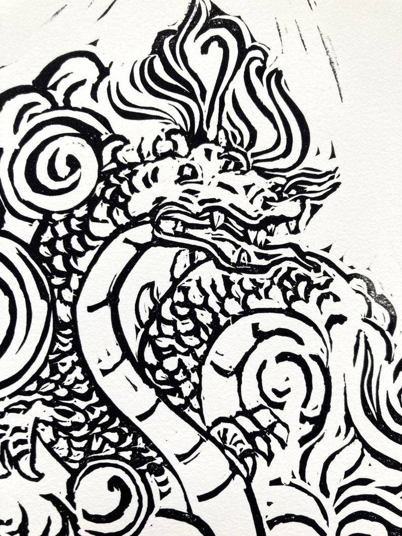 Handmade Linocut Block Print "dragon Tea" - Etsy