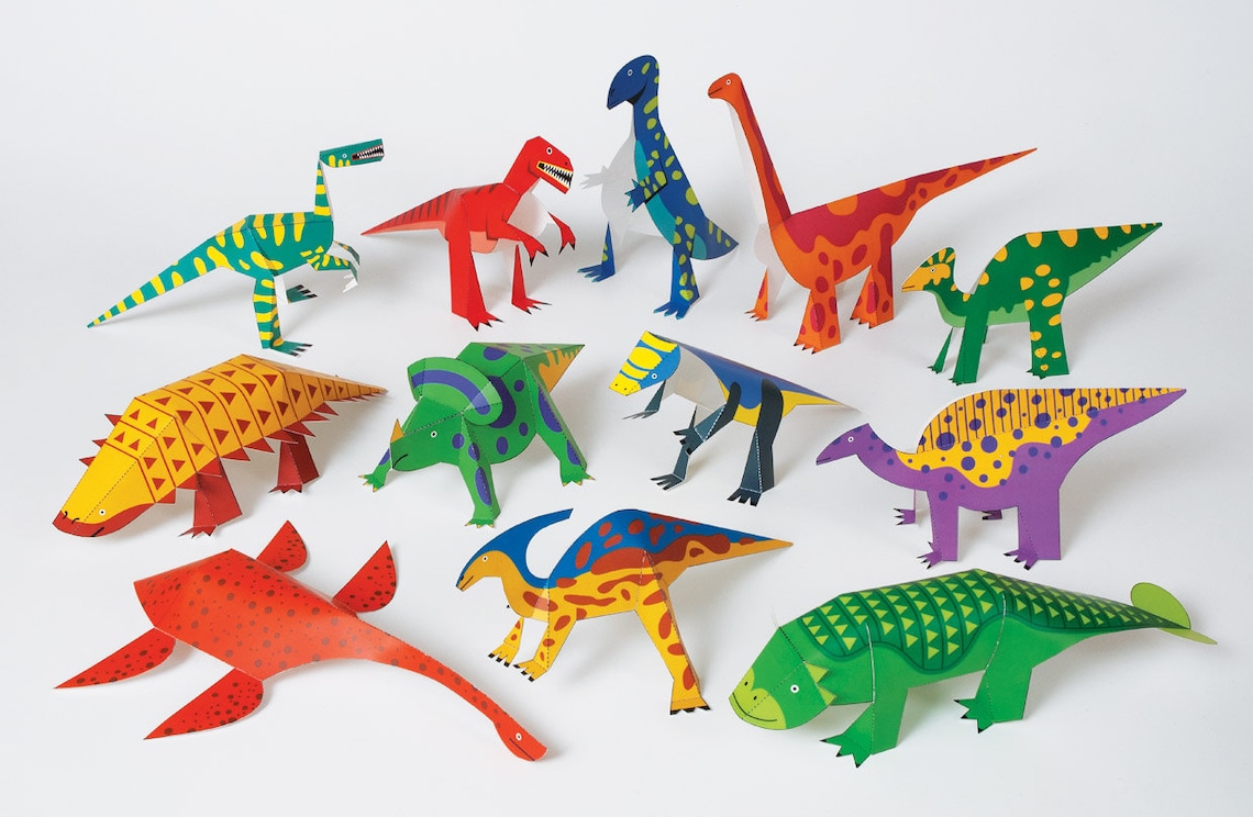 Dinosaurs | DIY Paper Craft Kit | 3D Paper Toys | Colourful Cutouts to ...