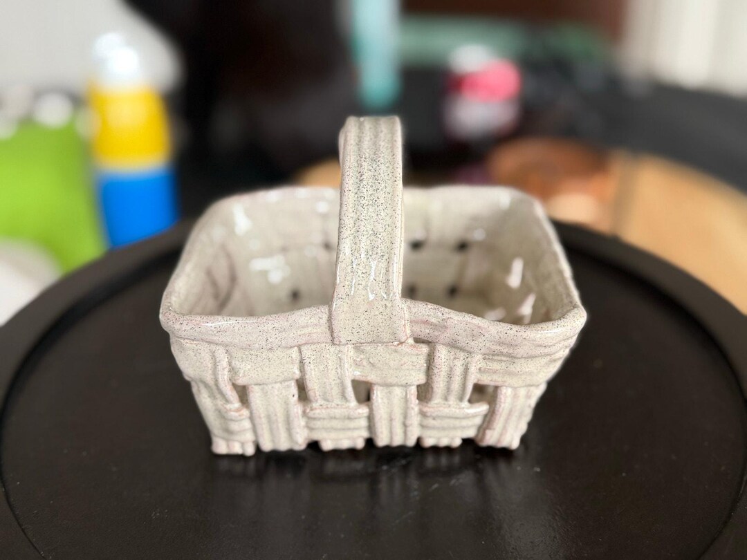 Vintage Ceramic Woven Basket With Handle – Glazed Stoneware Look - Etsy