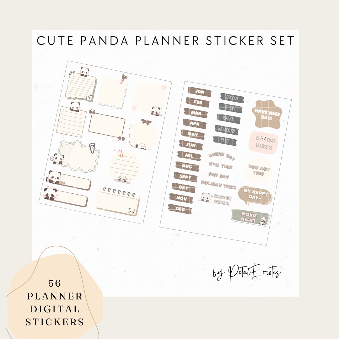 Kawaii Panda Digital Planner Sticker Set Goodnotes Kilonotes Digital ...