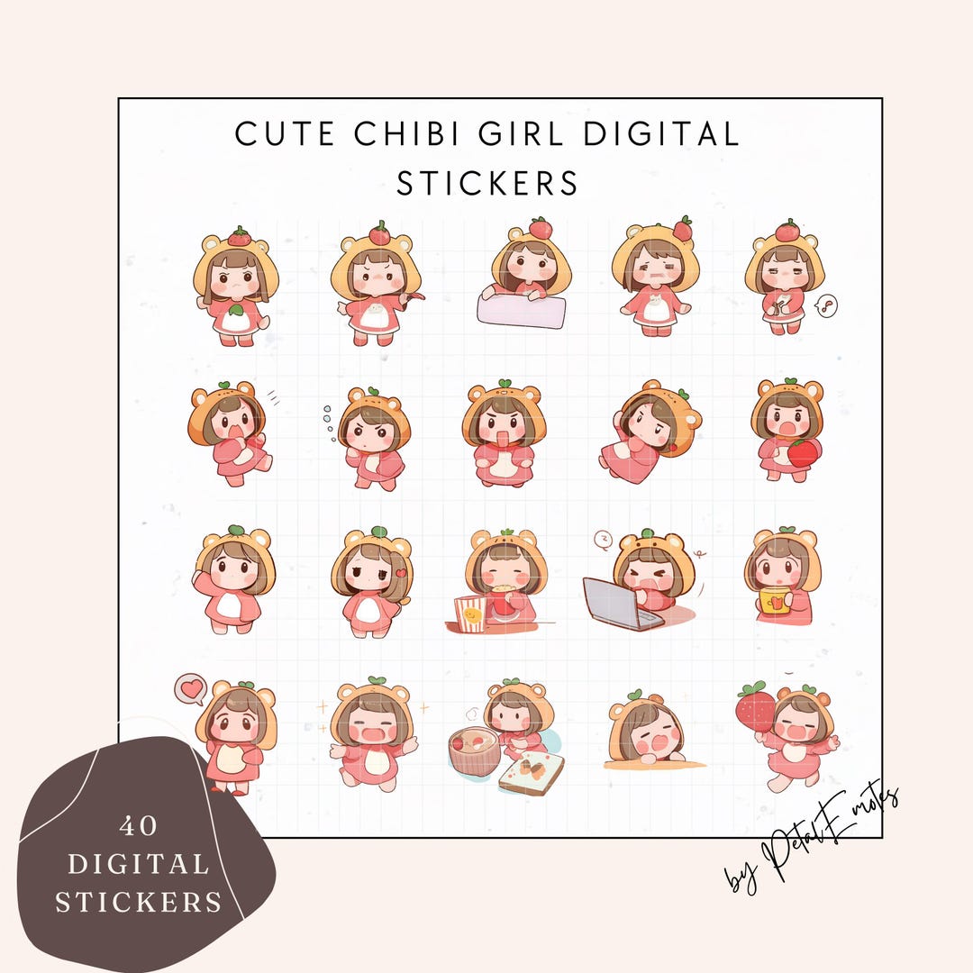 Cute Chibi Girl Digital Stickers, Cute Planner Stickers for Digital ...