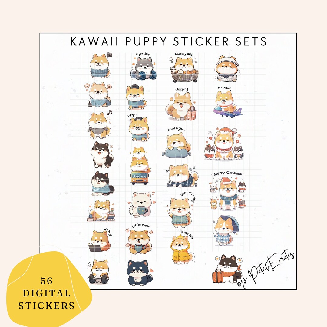 Adorable Dog Sticker Sets Suitable for Goodnotes, Digital Stickers ...