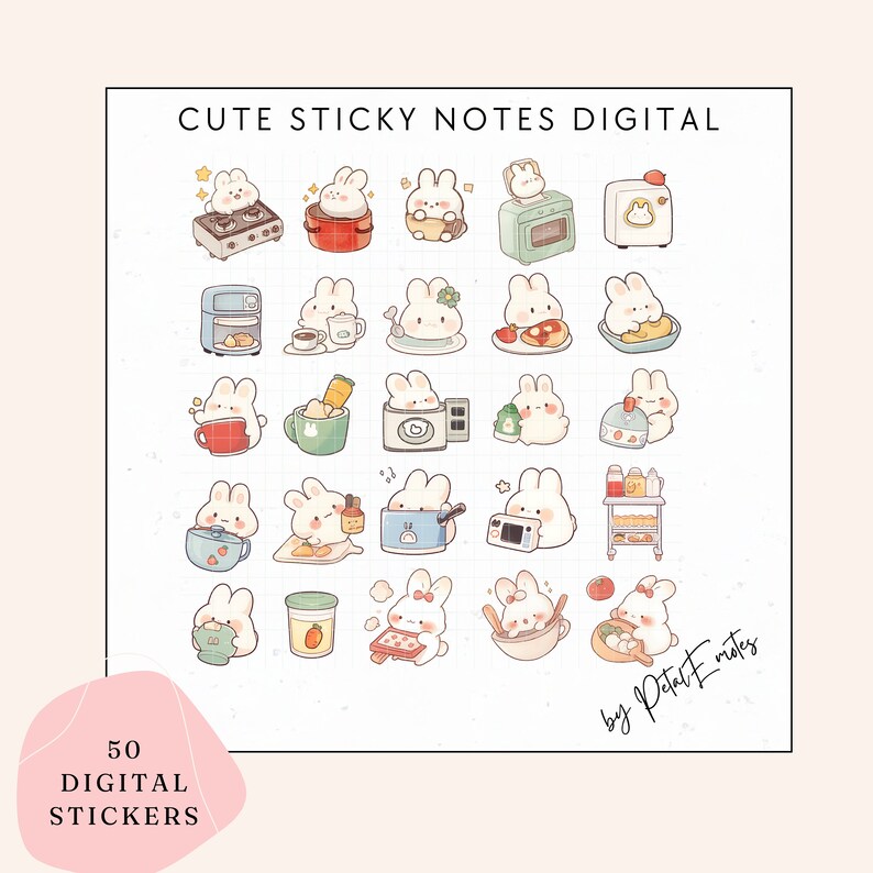 Kawaii Bunny Digital Stickers , Cute Planner Stickers , Animal Sticker ...