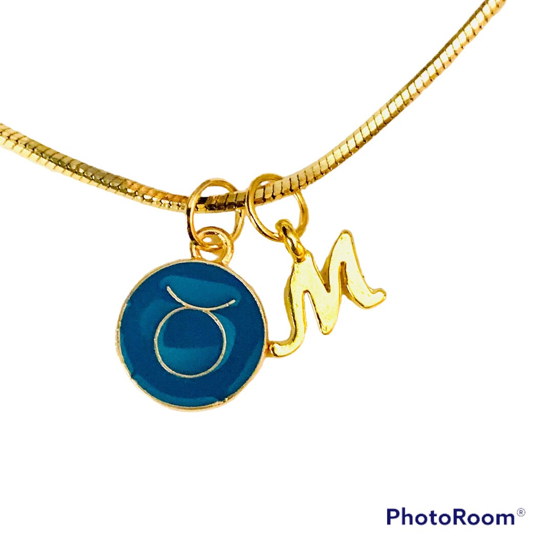Taurus Enamel Double Sided Zodiac Theme and Add a Custom Letter 18K ...