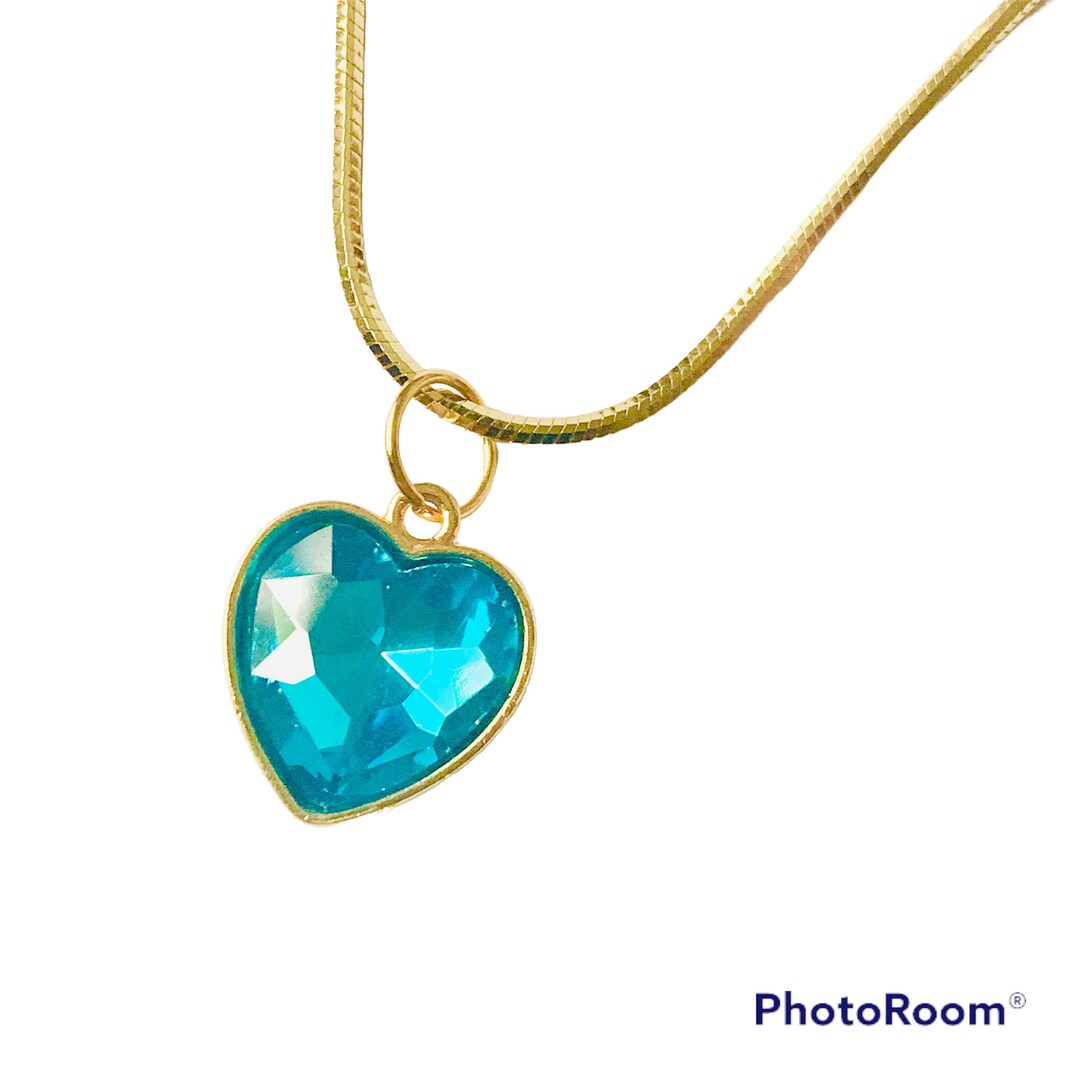 Blue Heart Pendant Bright Blue Heart Charm Faceted Glass With Gold ...