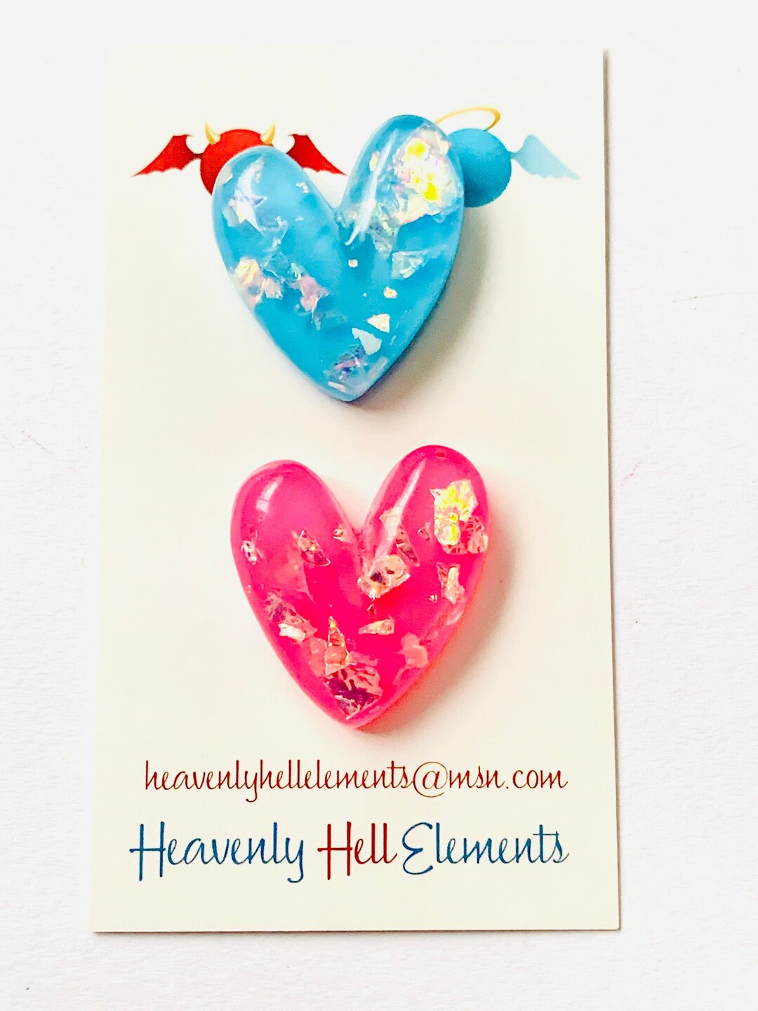 Hot Pink Heart Magnet Set With Foil Glitter Pair of Magnets Fat Resin ...