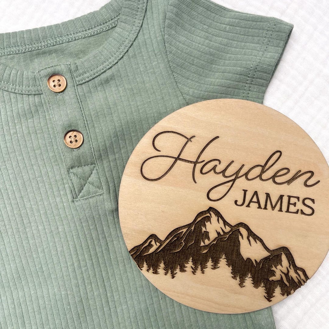 Mountain Name Sign, Outdoors Nursery Decor, Baby Name Sign, Birth ...