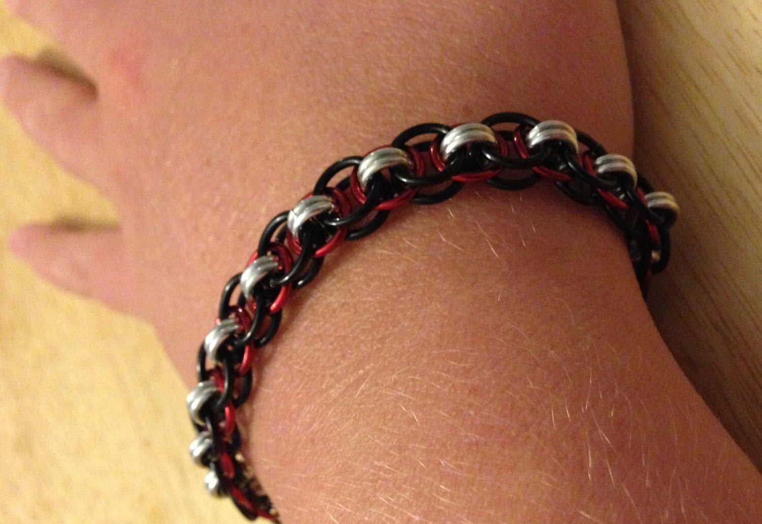 Red and Black Helm Weave Chainmaille Bracelet - Etsy