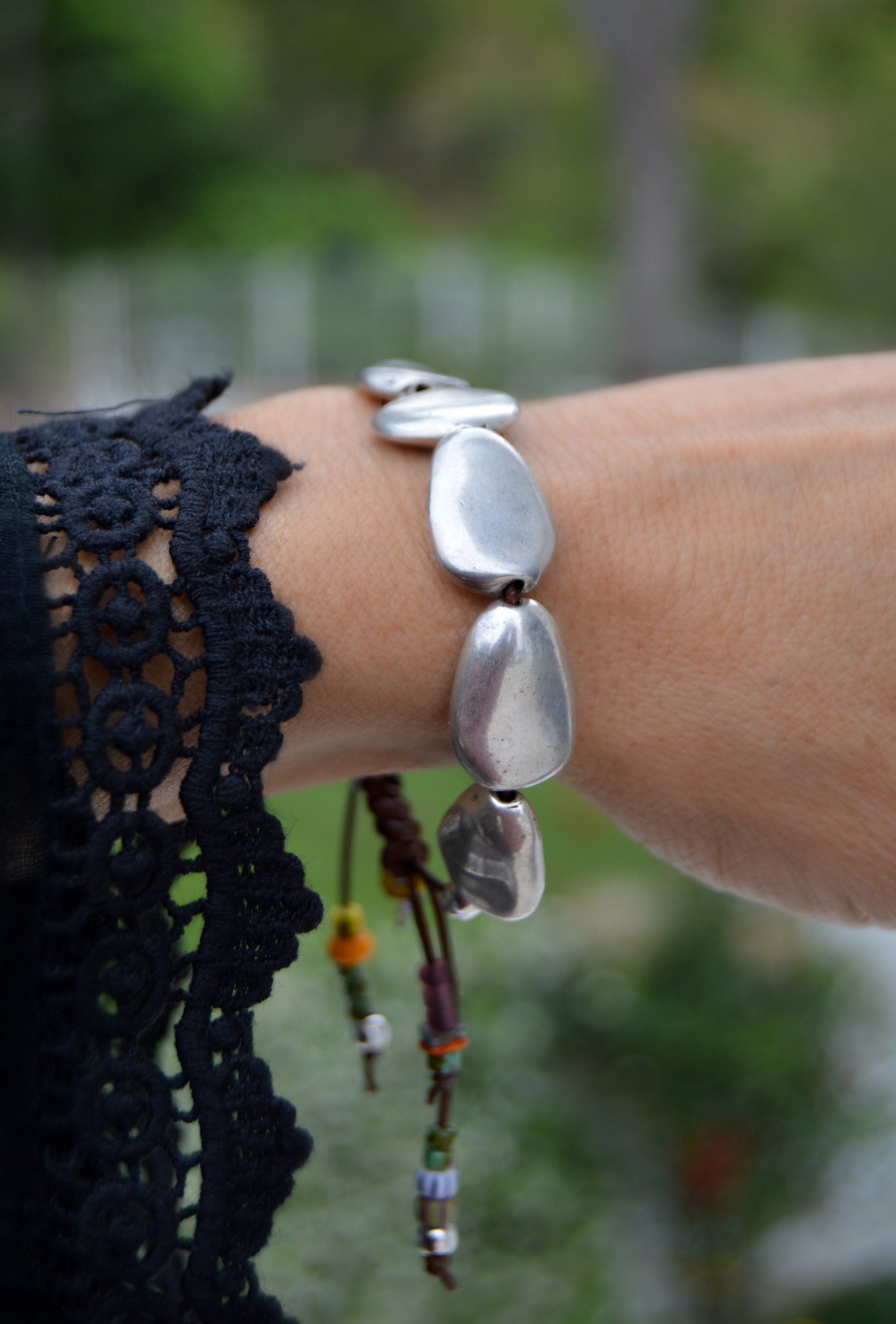 Silver bracelet for women adjustable leather bracelet urban | Etsy