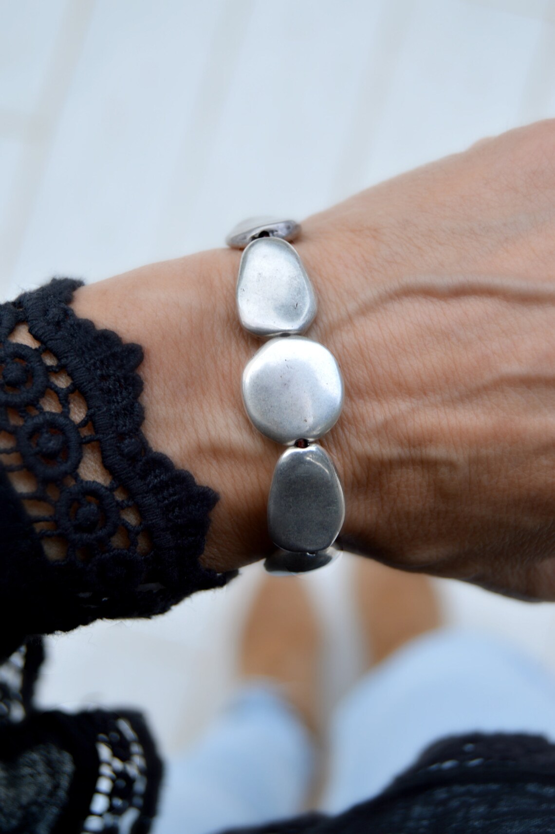 Silver bracelet for women adjustable leather bracelet urban | Etsy