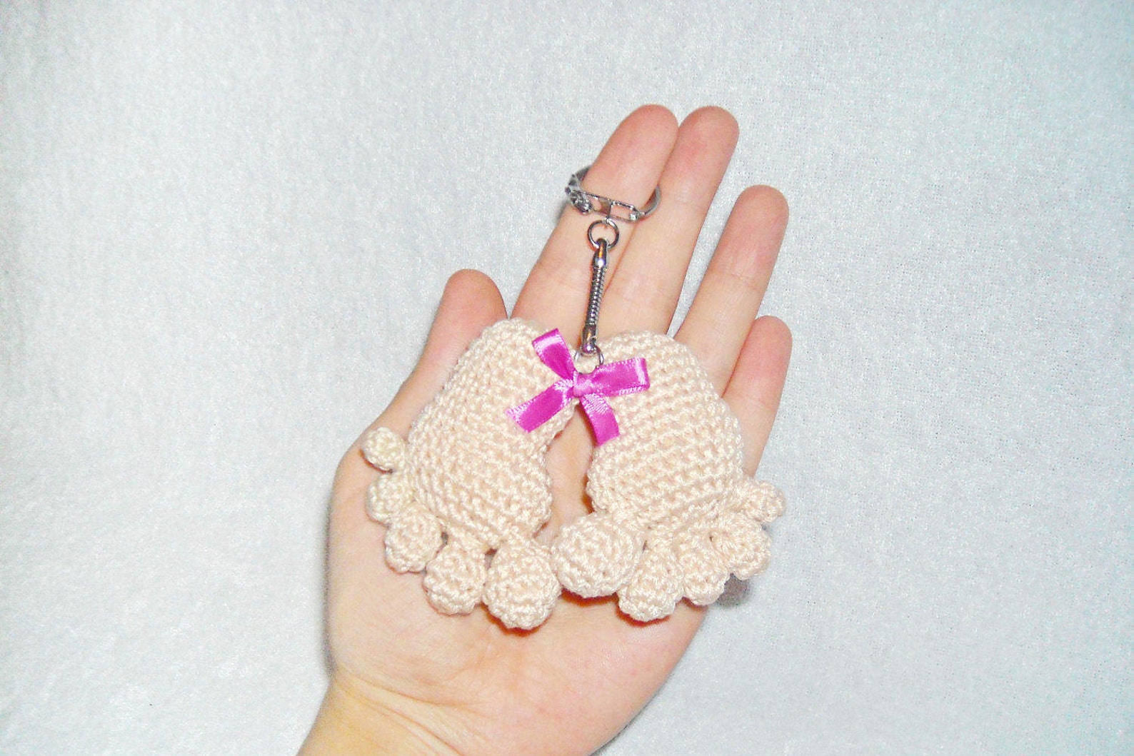 Crochet Baby Feet Keychain Beige Amigurumi Baby Feet Charm Kawaii ...