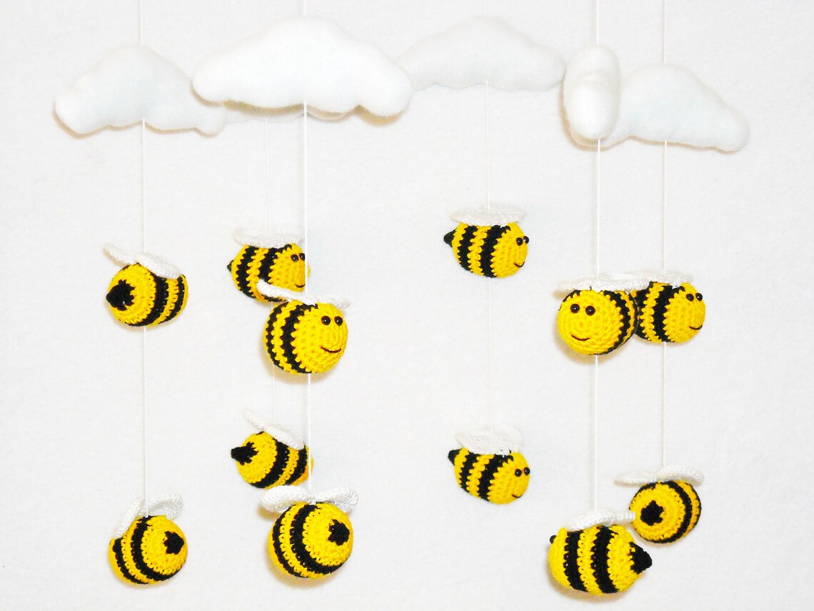 Baby Bee Mobile Cot Crochet Bumble Bee Crib Clouds Mobile - Etsy