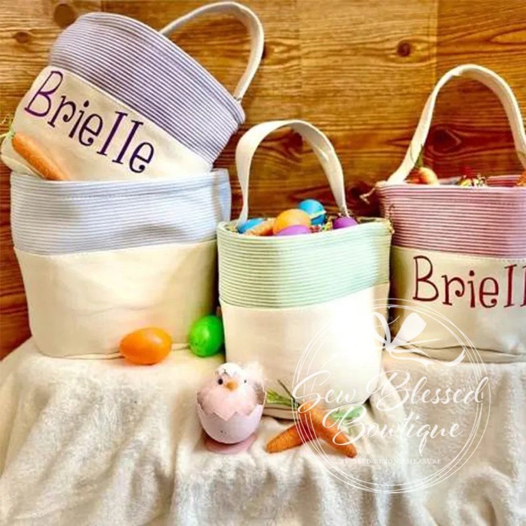 Personalized Easter Tote Bag, Seersucker Trim - Etsy