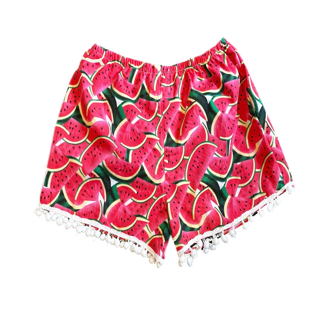 Red Retro Watermelon Print Basic Shorts - Etsy