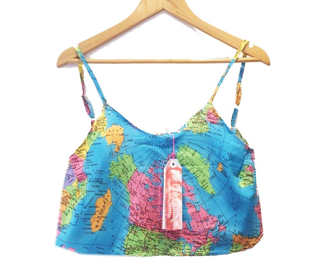 Map of the World Print Cotton Crop Cami - Etsy