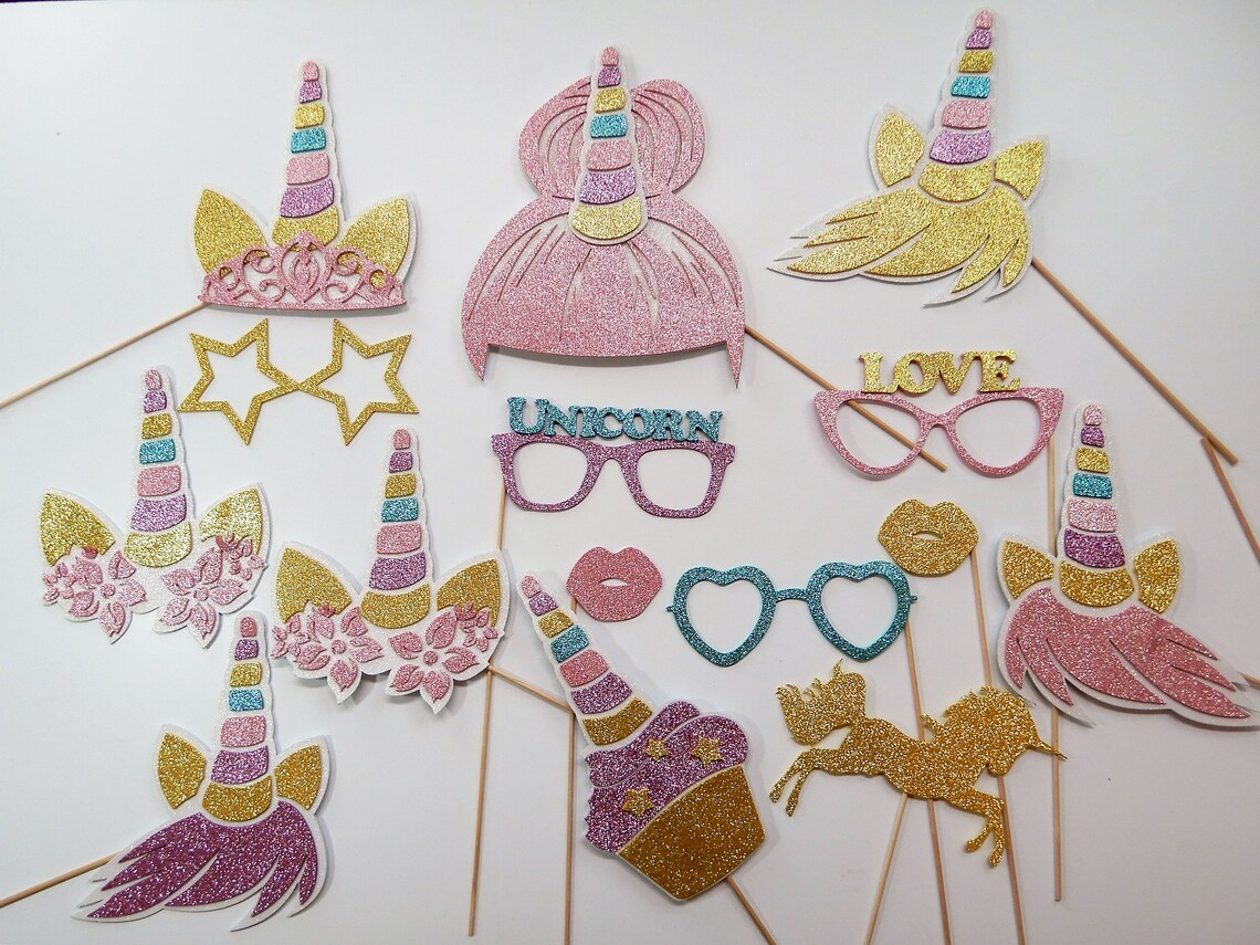 Unicorn Photo Booth Party Props Rainbow Pom Poms Rainbow Party - Etsy