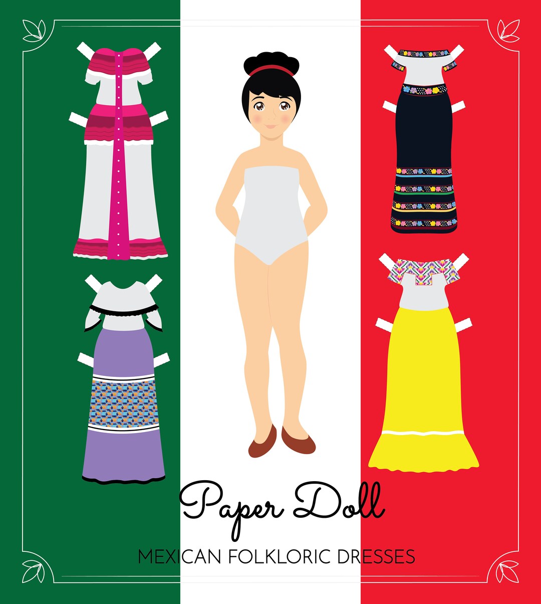 Paper Doll Mexican Folklore Dresses Instant Download Edit the - Etsy