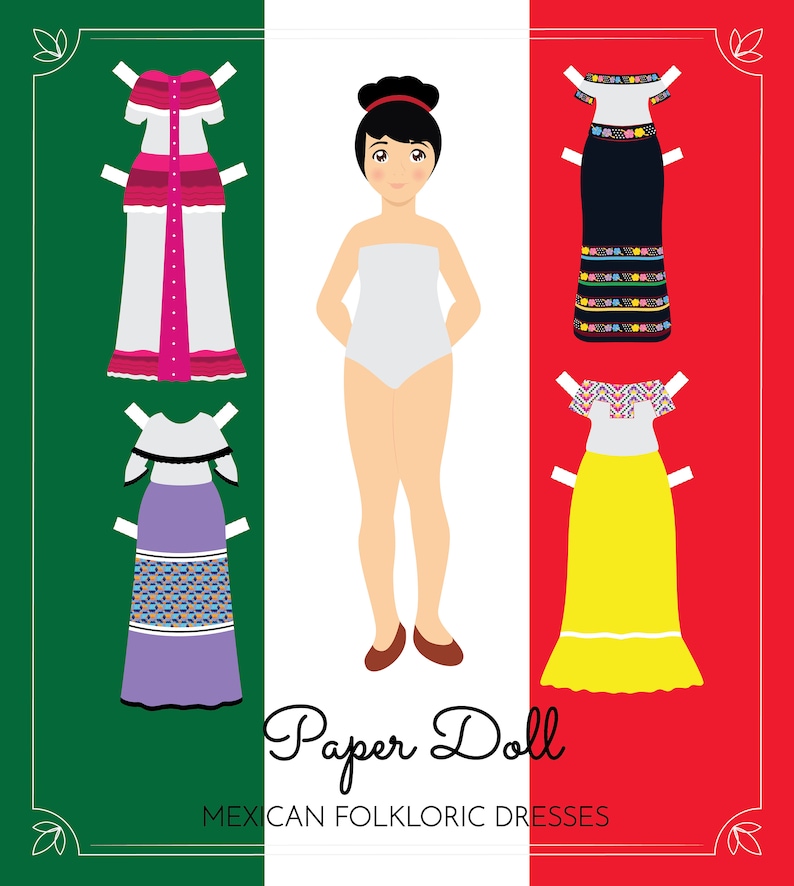 Paper Doll Mexican Folklore Dresses Instant Download Edit the - Etsy
