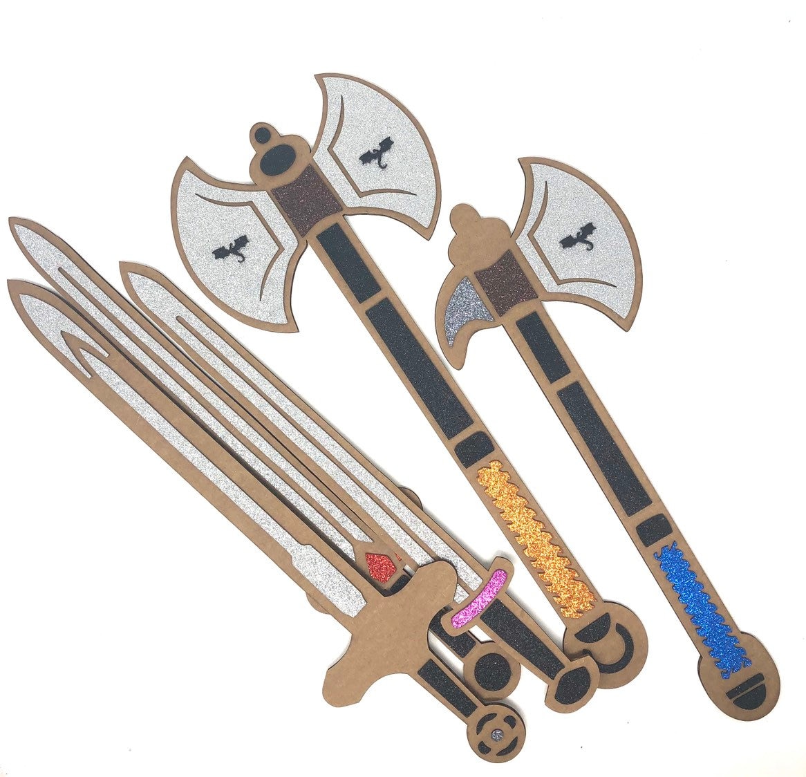 Cardboard axe sword w/glitter foamy toys kids at play | Etsy