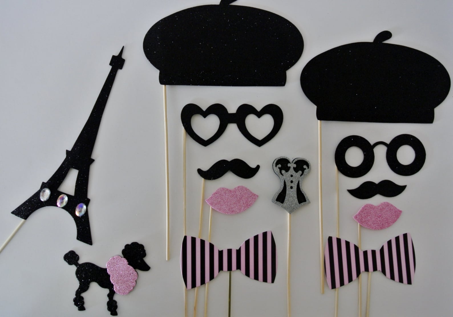 Parisian Inspired Wedding Photo Booth Props Berets Glasses Eiffel Tower ...