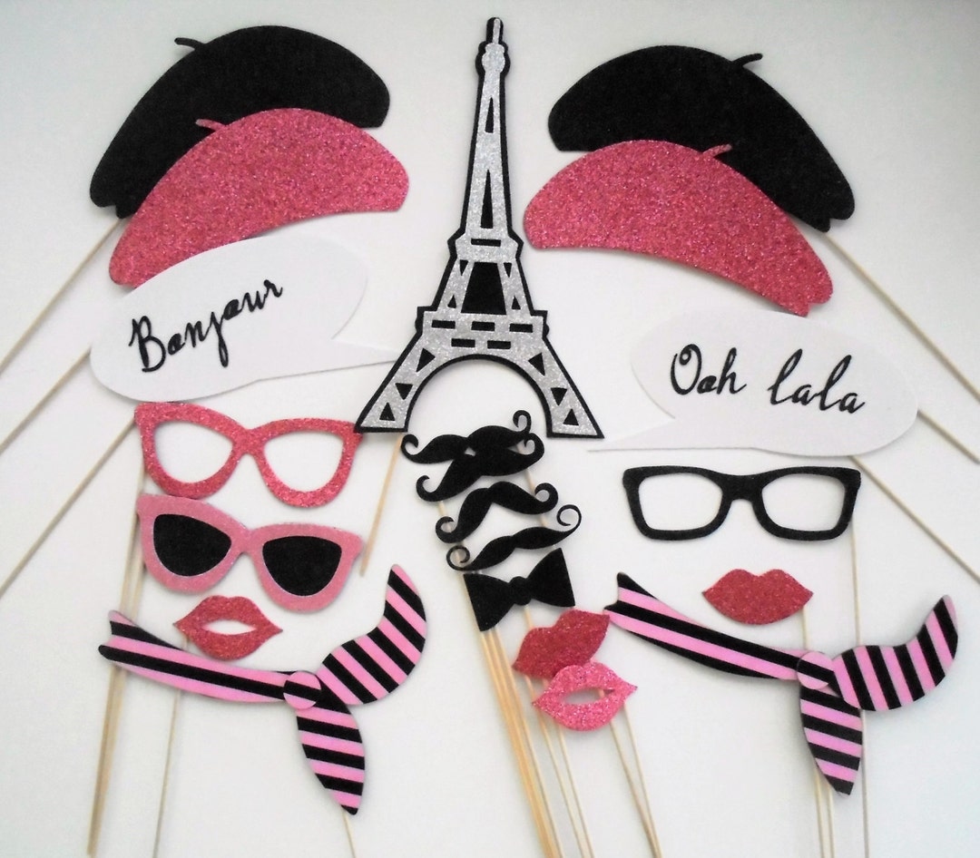 Parisian Inspired Wedding Photo Booth Props Berets Glasses Eiffel Tower ...