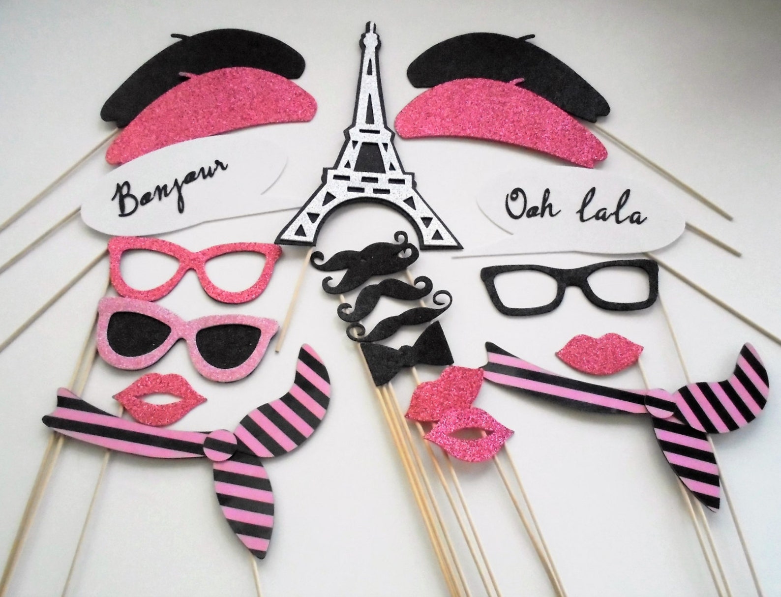 Parisian Inspired Wedding Photo Booth Props Berets Glasses Eiffel Tower ...