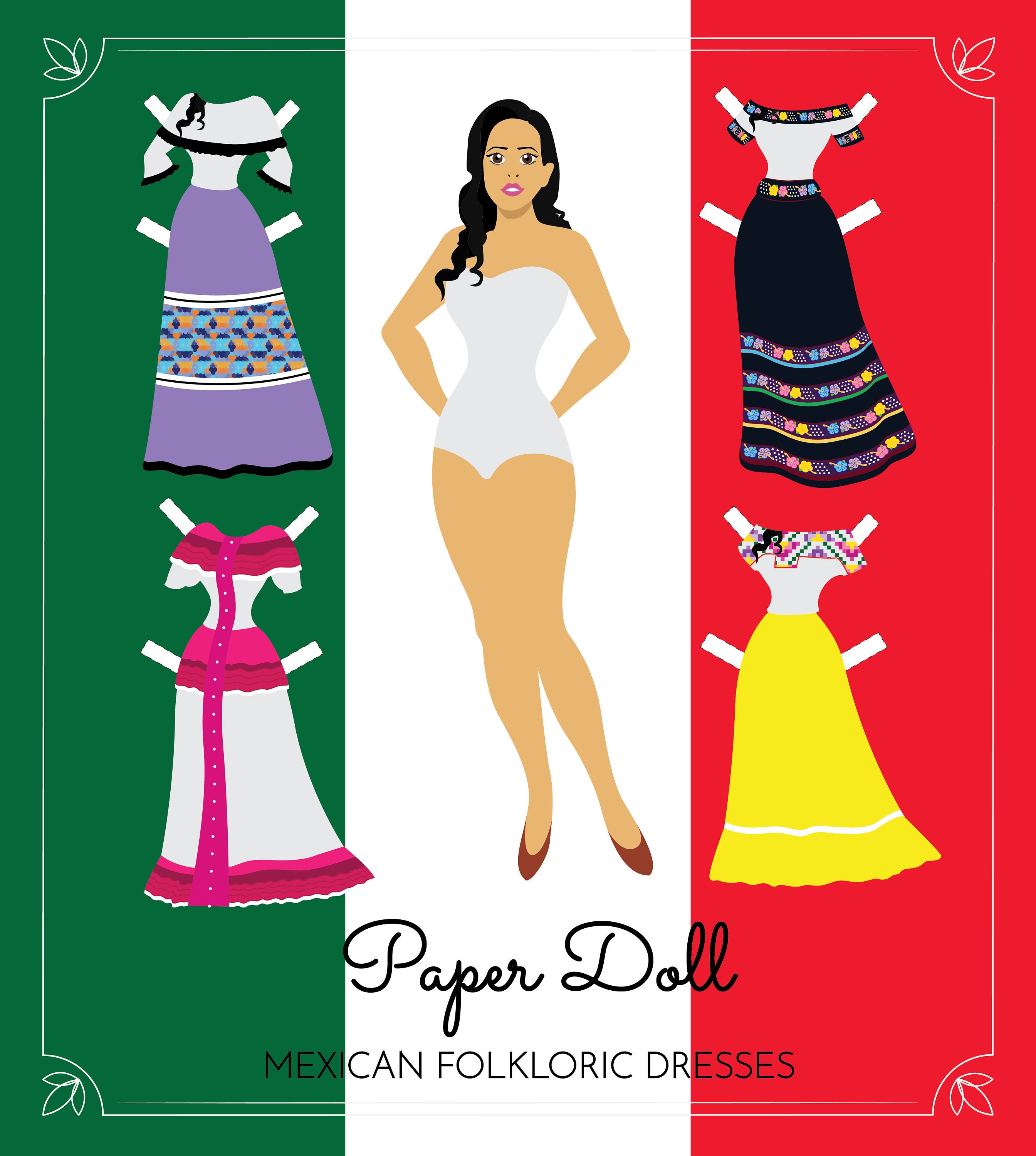 Paper Doll Mexican Folklore Dresses Instant Download Edit the File - Etsy