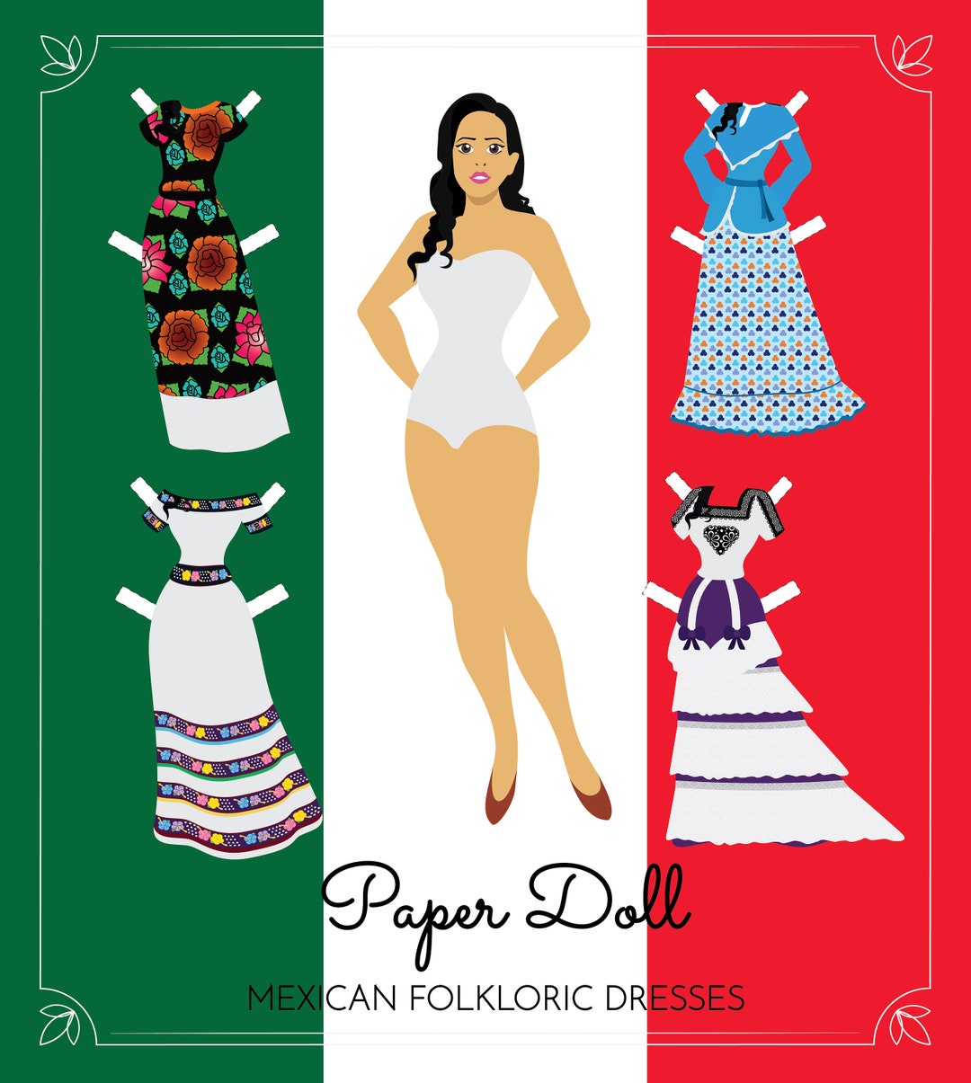 Paper Doll Mexican Folklore Dresses Instant Download Edit the - Etsy