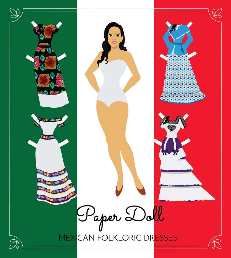 Paper Doll Mexican Folklore Dresses Instant Download Edit the - Etsy