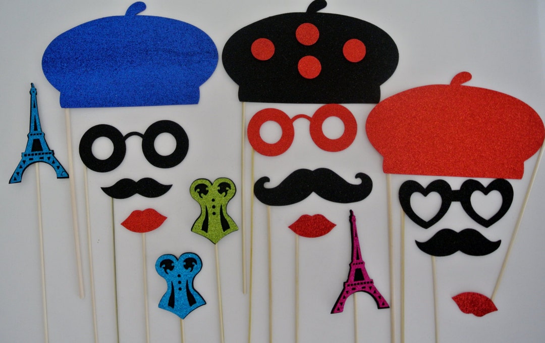 Parisian Inspired Wedding Photo Booth Props Berets Glasses Eiffel Tower ...