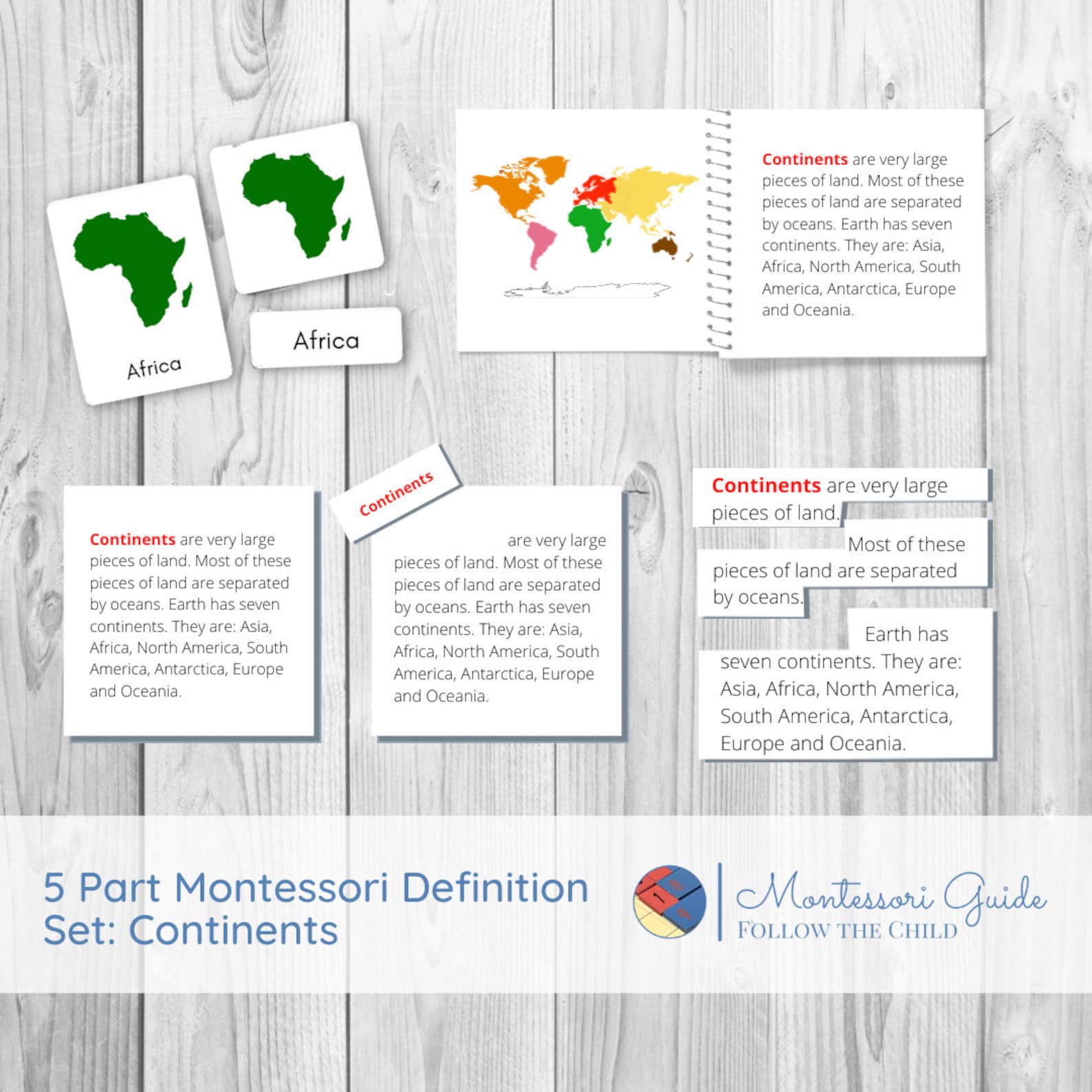 CONTINENTS Full 5 Part Montessori Definition Set - Etsy