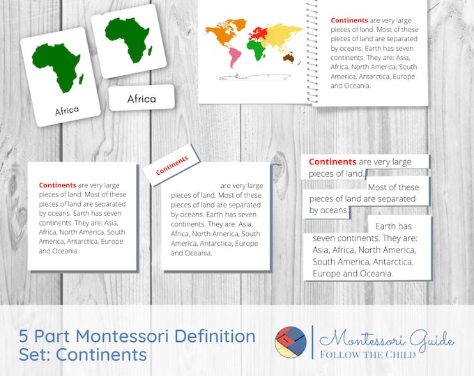 WORLD CONTINENTS • Montessori Cards • Flash Cards • Three Part Cards ...