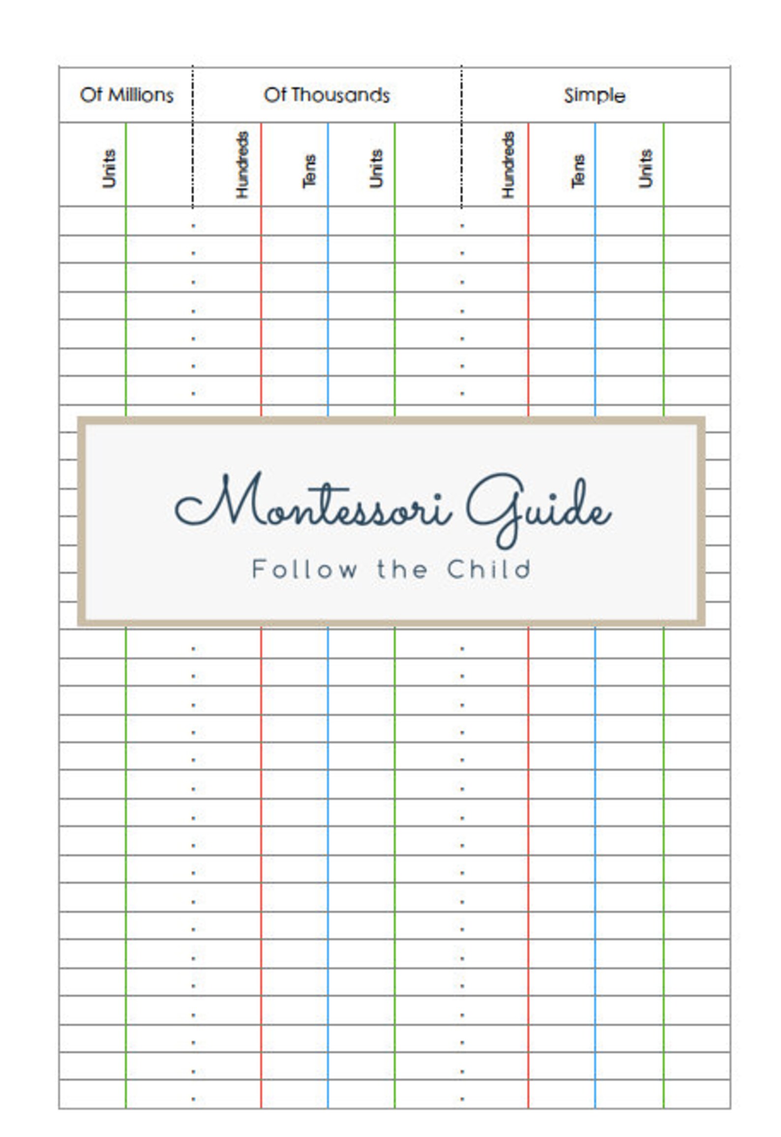 Montessori Large Bead Frame Paper - Etsy