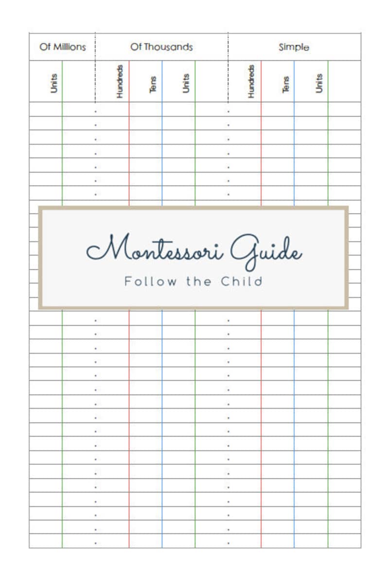 Montessori Large Bead Frame Paper - Etsy