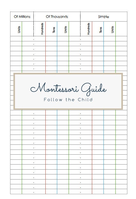 Montessori Large Bead Frame Paper - Etsy