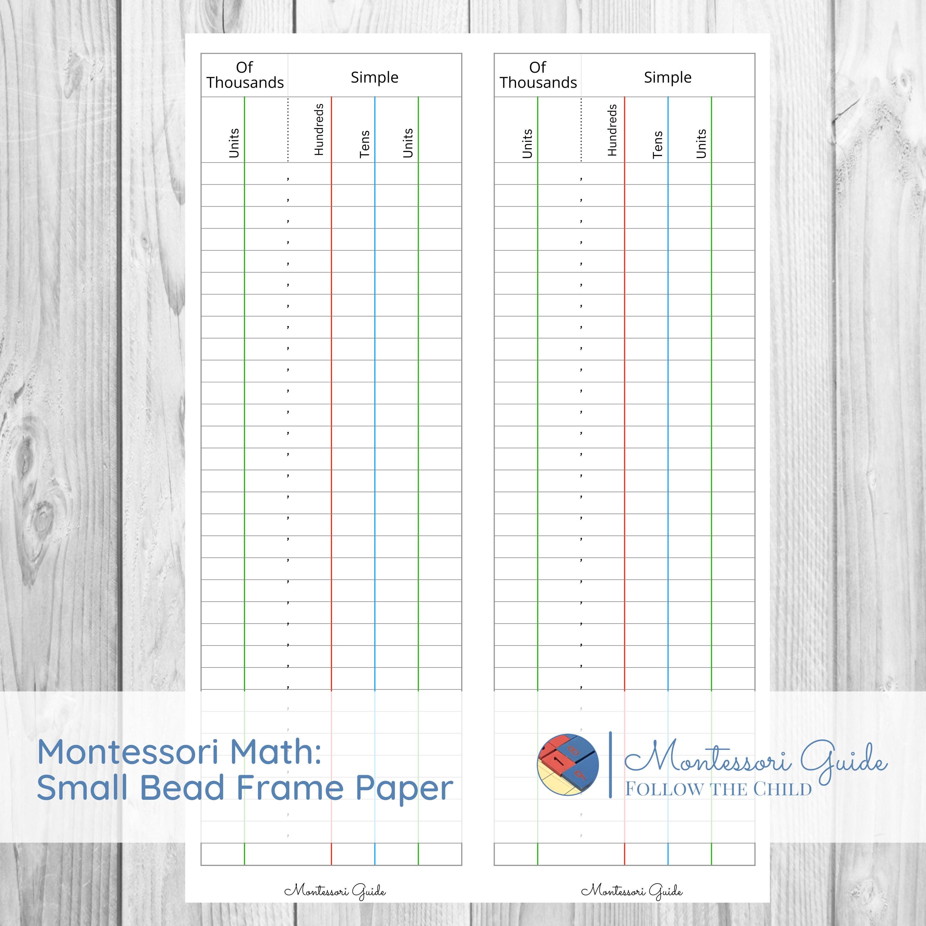 Montessori Small Bead Frame Paper - Etsy