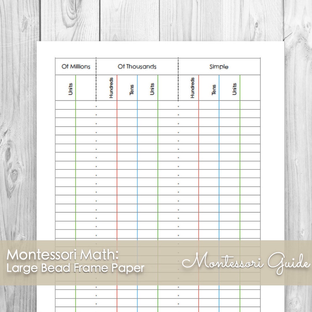 Montessori Large Bead Frame Paper - Etsy