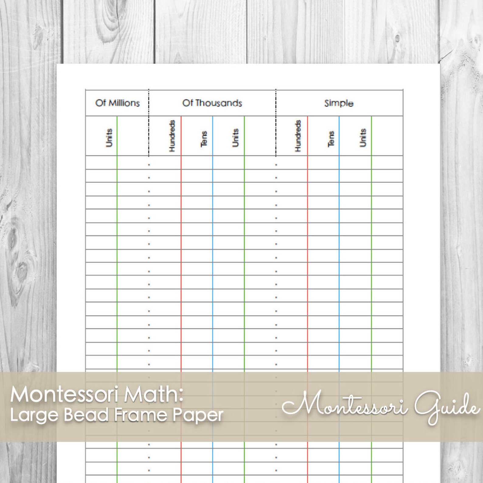 Montessori Large Bead Frame Paper - Etsy