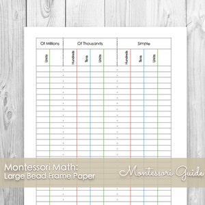 Montessori Large Bead Frame Paper - Etsy