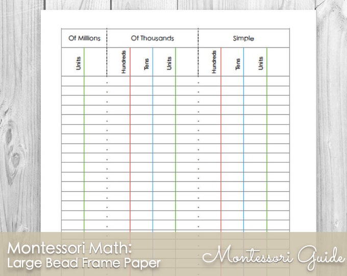 Montessori Large Bead Frame Paper - Etsy