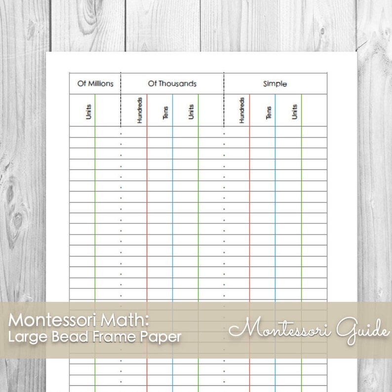 Montessori Large Bead Frame Paper - Etsy