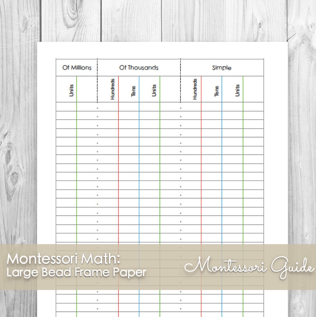 Montessori Large Bead Frame Paper - Etsy