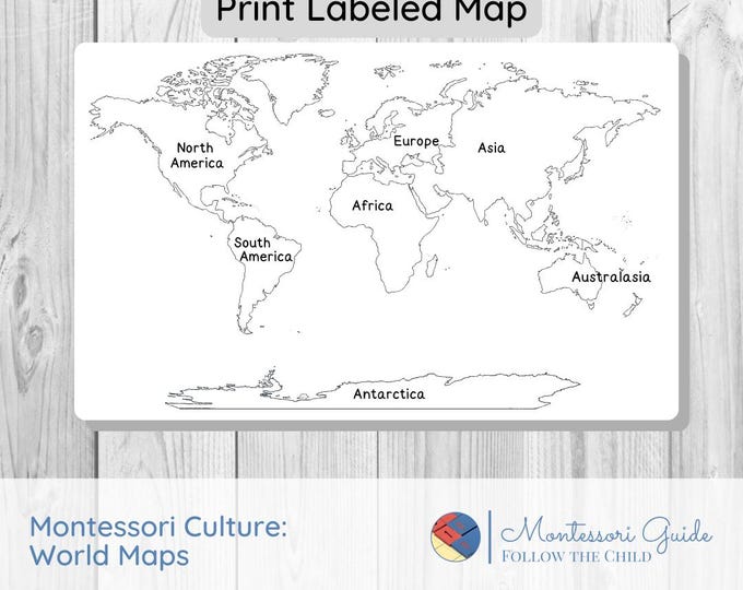 WORLD CONTINENTS • Montessori Cards • Flash Cards • Three Part Cards ...