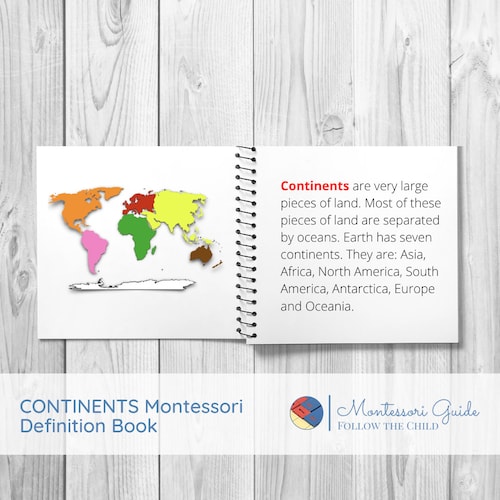 CONTINENTS Montessori Definition Book - Etsy