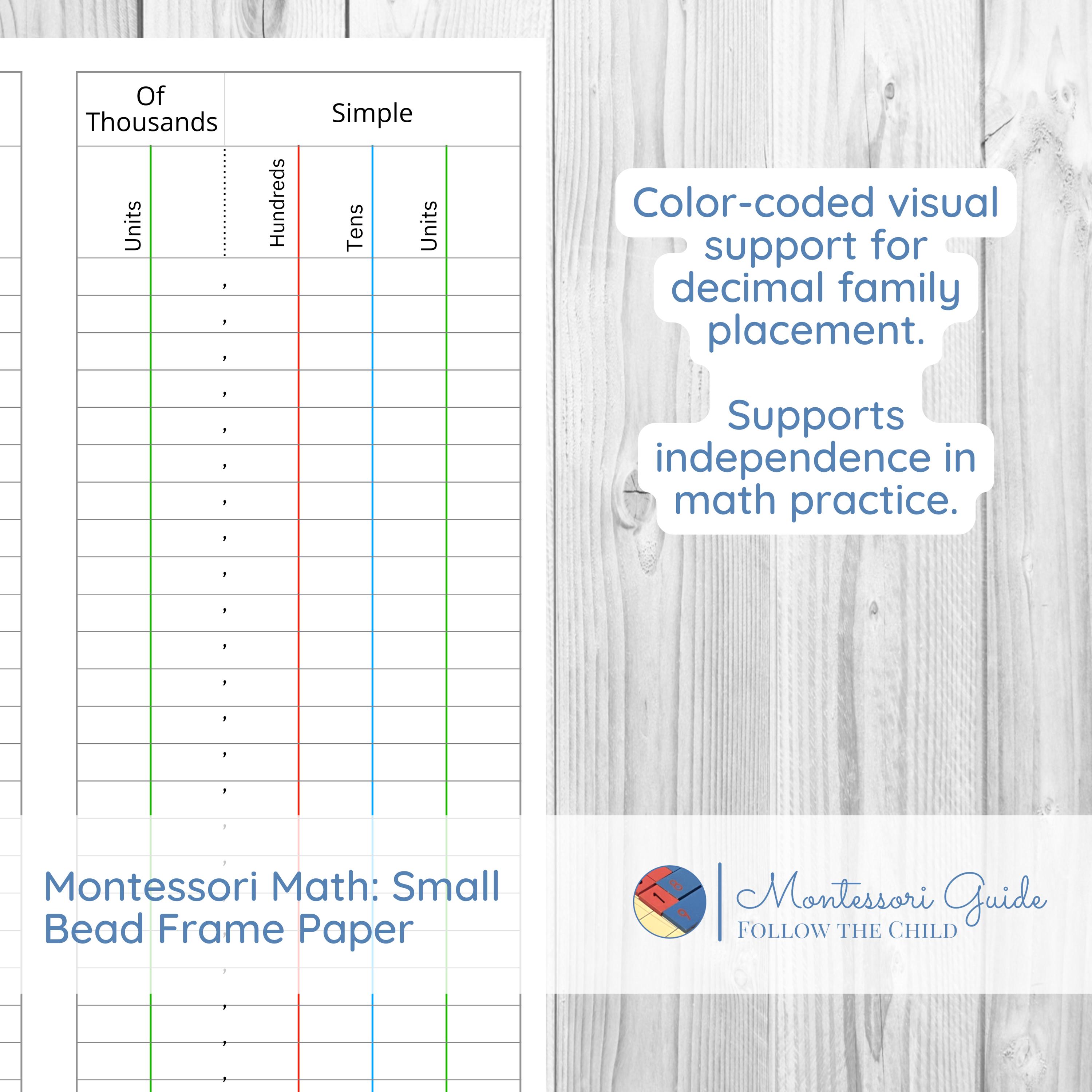 Montessori Small Bead Frame Paper - Etsy