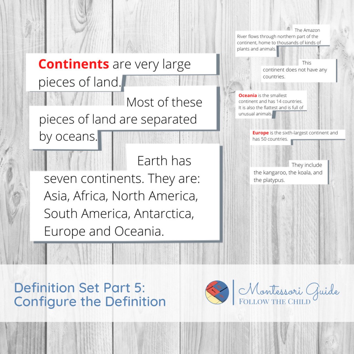 CONTINENTS Full 5 Part Montessori Definition Set - Etsy