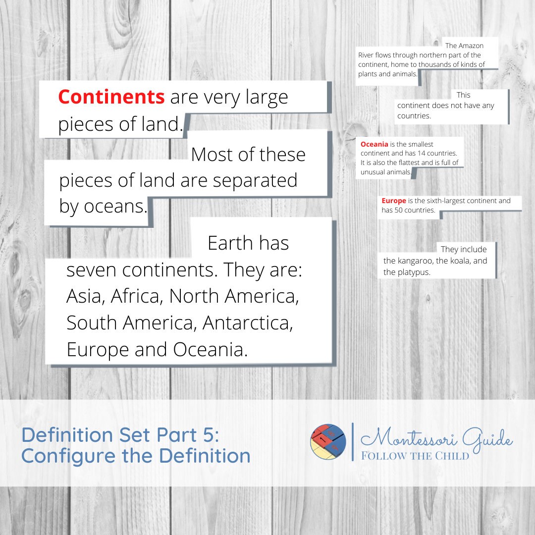 CONTINENTS Full 5 Part Montessori Definition Set - Etsy